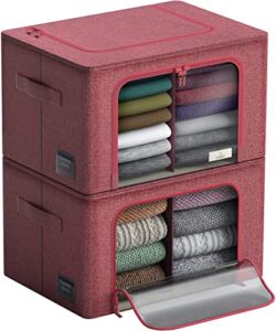 sorbus storage bins with divided interior - large stackable & foldable organizer containers with metal frame, oxford fabric, large window & carry handles - organization for bedroom, linens, clothes & more