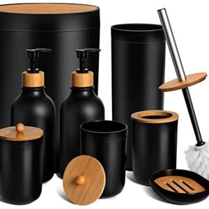 MIERTING Black Bathroom Accessories Set 8 Pcs, Matte Black Bathroom Accessory Sets With Trash Can, Soap Dispenser And Toothbrush Holder Set, Soap Dish, Cotton Ball & Qtip Holder, Toilet Brush & Holder