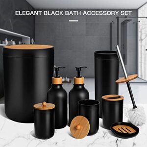 MIERTING Black Bathroom Accessories Set 8 Pcs, Matte Black Bathroom Accessory Sets With Trash Can, Soap Dispenser And Toothbrush Holder Set, Soap Dish, Cotton Ball & Qtip Holder, Toilet Brush & Holder