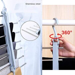 Space Saving Pants Hangers, 6 Layers Stainless Steel Rack Hanger, Non-Slip 6 in 1 Multifunctional Trouser Rack (White)