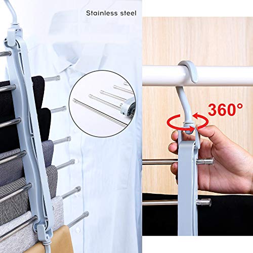 Space Saving Pants Hangers, 6 Layers Stainless Steel Rack Hanger, Non-Slip 6 in 1 Multifunctional Trouser Rack (White)