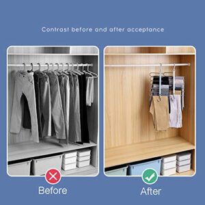 Space Saving Pants Hangers, 6 Layers Stainless Steel Rack Hanger, Non-Slip 6 in 1 Multifunctional Trouser Rack (White)