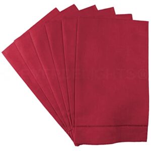 CleverDelights Red Hemstitched Hand Towels - 6 Pack - 14" x 22" - 55/45 Linen Cotton Blend