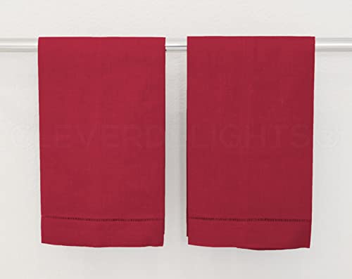 CleverDelights Red Hemstitched Hand Towels - 6 Pack - 14" x 22" - 55/45 Linen Cotton Blend