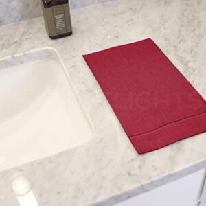 CleverDelights Red Hemstitched Hand Towels - 6 Pack - 14" x 22" - 55/45 Linen Cotton Blend