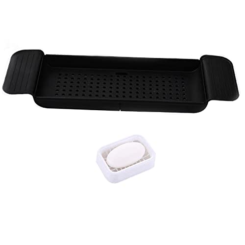 Black Bathtub Caddy Tray, Expandable Bath Shelf, Adjustable Plastic Bathtub Caddy, Bathroom Tray, Bathtub Accessories & Bathroom Gadgets