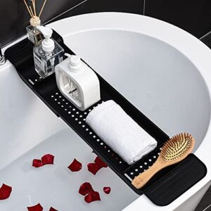 Black Bathtub Caddy Tray, Expandable Bath Shelf, Adjustable Plastic Bathtub Caddy, Bathroom Tray, Bathtub Accessories & Bathroom Gadgets