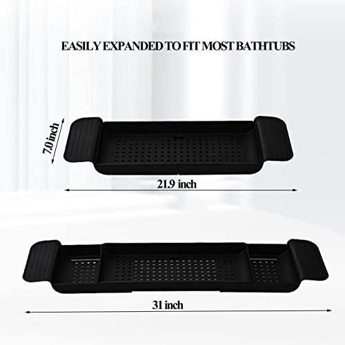 Black Bathtub Caddy Tray, Expandable Bath Shelf, Adjustable Plastic Bathtub Caddy, Bathroom Tray, Bathtub Accessories & Bathroom Gadgets