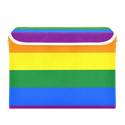 Krafig Novelty Rainbow Flag Foldable Storage Box Large Cube Organizer Bins Containers Baskets with Lids Handles for Closet Organization, Shelves, Clothes, Toys