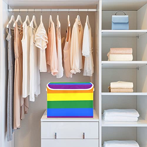 Krafig Novelty Rainbow Flag Foldable Storage Box Large Cube Organizer Bins Containers Baskets with Lids Handles for Closet Organization, Shelves, Clothes, Toys