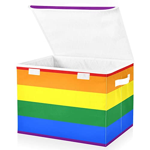 Krafig Novelty Rainbow Flag Foldable Storage Box Large Cube Organizer Bins Containers Baskets with Lids Handles for Closet Organization, Shelves, Clothes, Toys