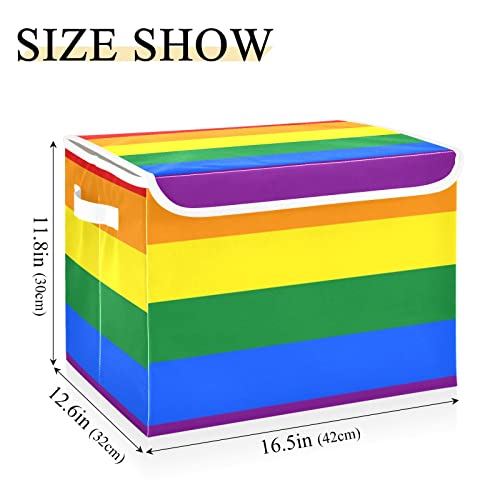 Krafig Novelty Rainbow Flag Foldable Storage Box Large Cube Organizer Bins Containers Baskets with Lids Handles for Closet Organization, Shelves, Clothes, Toys