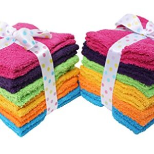 DII Basic Bulk Pack Cotton Washcloth Set, 12x12, Bright Rainbow, 24 Piece