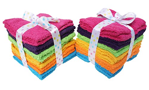 DII Basic Bulk Pack Cotton Washcloth Set, 12x12, Bright Rainbow, 24 Piece