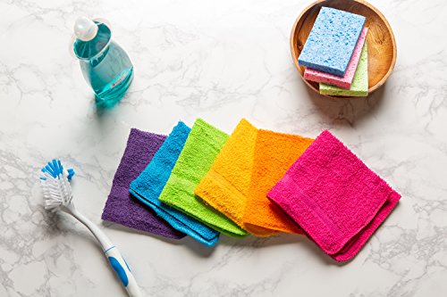 DII Basic Bulk Pack Cotton Washcloth Set, 12x12, Bright Rainbow, 24 Piece