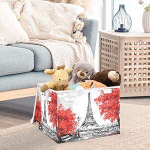 Krafig Abstract Art Paris Eiffel Tower Foldable Storage Box Large Cube Organizer Bins Containers Baskets with Lids Handles for Closet Organization, Shelves, Clothes, Toys