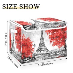 Krafig Abstract Art Paris Eiffel Tower Foldable Storage Box Large Cube Organizer Bins Containers Baskets with Lids Handles for Closet Organization, Shelves, Clothes, Toys