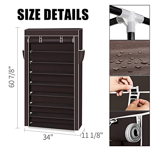 MUYIASER 10 Tier Shoe Rack，with Dustproof Cover Free-Standing Widen Shoe Storage Organizer for Closet，Hold 40-50 Pairs of Shoes,Non-Woven Shoe Storage Cabinet， for Closet, Entryway