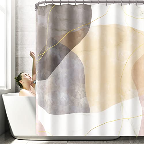 Bathroom Set with Shower Curtain and Rugs Non-Slip Bath Mat Toilet Lid Cover 12 Hooks Abstract Block 4-Piece Decor Accessories