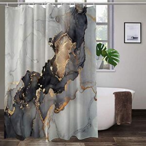 Jauiegu Shower Curtain Set, Marble Bathroom Accessories, 4 Piece Bathroom Decor Sets with Rugs and Waterproof Shower Curtains, 12 Hooks, Abstract