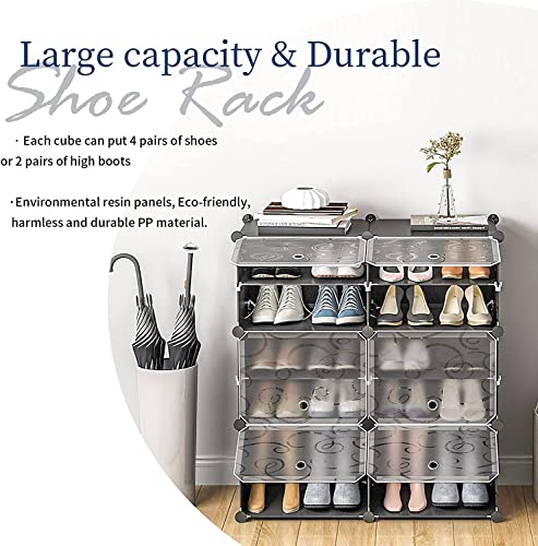 Aeitc 48-Pairs Shoe Rack Organizer Shoe Organizer Expandable Shoe Storage Cabinet Narrow Standing Stackable Space Saver Shoe Rack for Entryway, Hallway and Closet,Black, Translucent