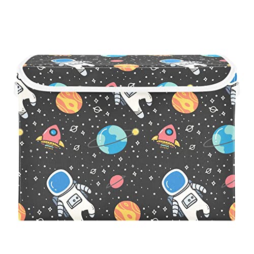 Krafig Kawaii Cartoon Space Foldable Storage Box Large Cube Organizer Bins Containers Baskets with Lids Handles for Closet Organization, Shelves, Clothes, Toys