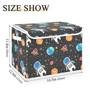 Krafig Kawaii Cartoon Space Foldable Storage Box Large Cube Organizer Bins Containers Baskets with Lids Handles for Closet Organization, Shelves, Clothes, Toys