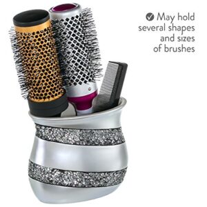 Creative Scents Grey Bathroom Accessories Set - 4 Piece Silver Mosaic Glass Luxury Bathroom Gift Set, Includes Soap Dispenser, Toothbrush Holder, Tumbler & Soap Dish – Finished in Stunning Silver