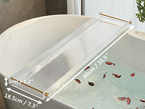 Bathtub Tray Acrylic Bath Tray Bathtub Caddy Non-Slip Bath Tub Tray Table with Gold Brushed Handles