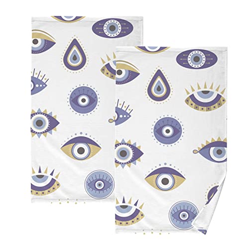 ZENWAWA Hand Towels Various Evil Eye Print, Cotton Bath Towels Drying Face Hands Body Thin Water Absorbent Lightweight Quickdry Washcloth for Bathroom Ktichen Travel Gym 2 Pack 16×28 in