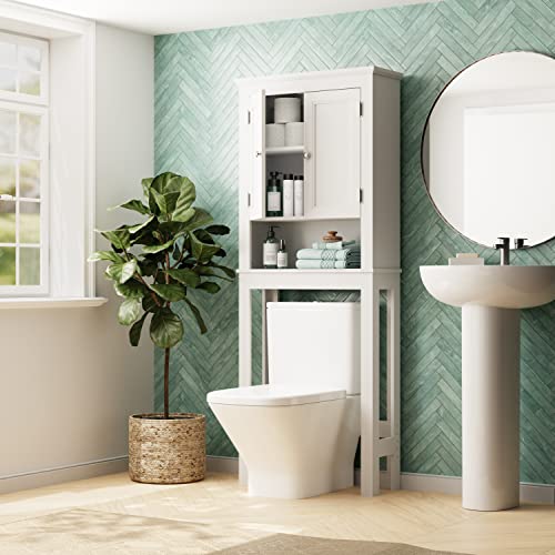 Zenna Home Custom Suite Over the Toilet Storage, 2-Door Bathroom Spacesaver, Cabinet with 3 Tiers of Storage, White