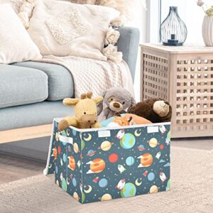 Krafig Cartoon Space Foldable Storage Box Large Cube Organizer Bins Containers Baskets with Lids Handles for Closet Organization, Shelves, Clothes, Toys