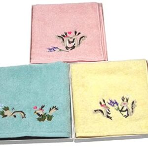 Imabari Towel Ezo-risu Monogatari Towel Handkerchief Hand Towel 10.6" x 10.0" - Made in Japan (3 Color Set)