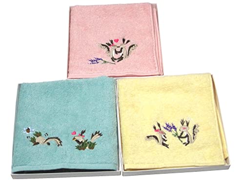 Imabari Towel Ezo-risu Monogatari Towel Handkerchief Hand Towel 10.6" x 10.0" - Made in Japan (3 Color Set)