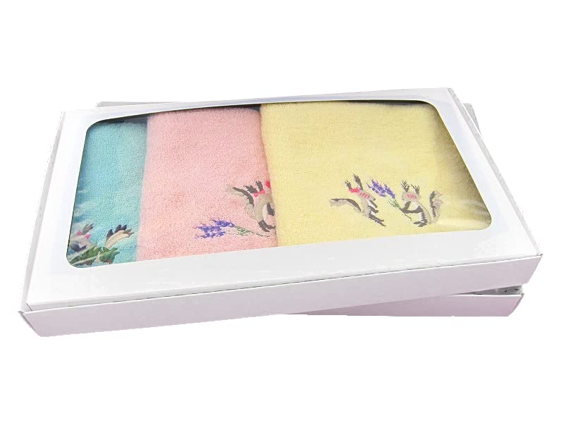 Imabari Towel Ezo-risu Monogatari Towel Handkerchief Hand Towel 10.6" x 10.0" - Made in Japan (3 Color Set)