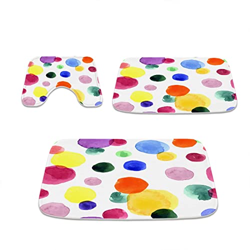 TheBlackSpot Colorful Cartoon Polka Dot Bathroom Rugs Bath Mat Sets 3 Piece Memory Foam Anti Slip Absorbent Mats,U-Shaped Contour Shower Mat