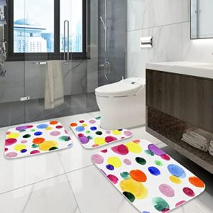 TheBlackSpot Colorful Cartoon Polka Dot Bathroom Rugs Bath Mat Sets 3 Piece Memory Foam Anti Slip Absorbent Mats,U-Shaped Contour Shower Mat