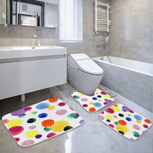 TheBlackSpot Colorful Cartoon Polka Dot Bathroom Rugs Bath Mat Sets 3 Piece Memory Foam Anti Slip Absorbent Mats,U-Shaped Contour Shower Mat