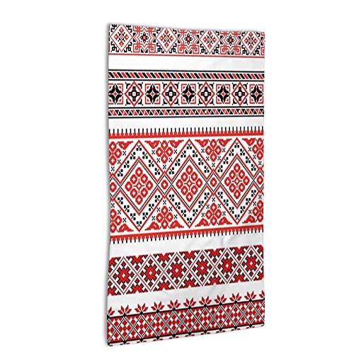 niBBuns Ukrainian Theme,Hand Towels,Premium Quality Microfiber Face Cloths,Traditional Ukrainian Borders,Highly Absorbent and Soft Feel Fingertip Towels,Red White Black,15.75x31.5in