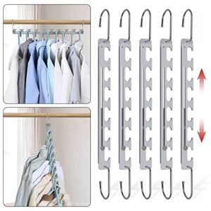 space saving hangers upgraded - 5 pack adjustable 6 to 9 holes magic clothing hangers, sturdy metal closet organizers and storage hangers space saving for heavy clothes, college dorm room essentials