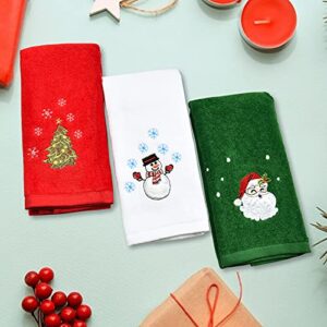 XTOWEN Upgraded Size 16" x 27" Christmas Hand Towels Washcloths, 100% Pure Cotton Bathroom Kitchen Soft Towels for Drying & Cleaning, Perfect Xmas Holiday Home Decor Set of 3 (Red, White, Green)