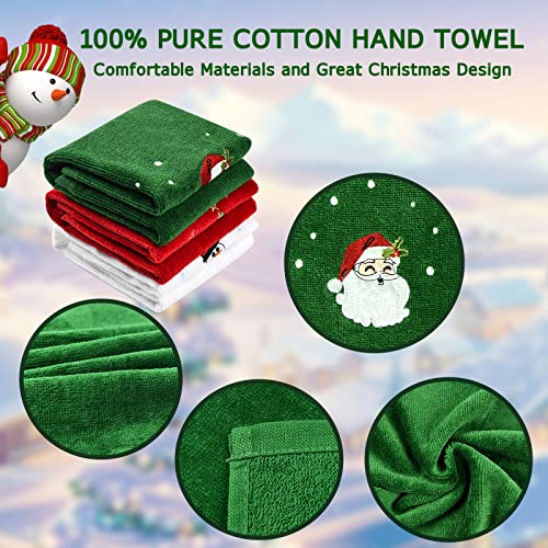 XTOWEN Upgraded Size 16" x 27" Christmas Hand Towels Washcloths, 100% Pure Cotton Bathroom Kitchen Soft Towels for Drying & Cleaning, Perfect Xmas Holiday Home Decor Set of 3 (Red, White, Green)