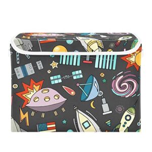 krafig abstract cartoon space foldable storage box large cube organizer bins containers baskets with lids handles for closet organization, shelves, clothes, toys