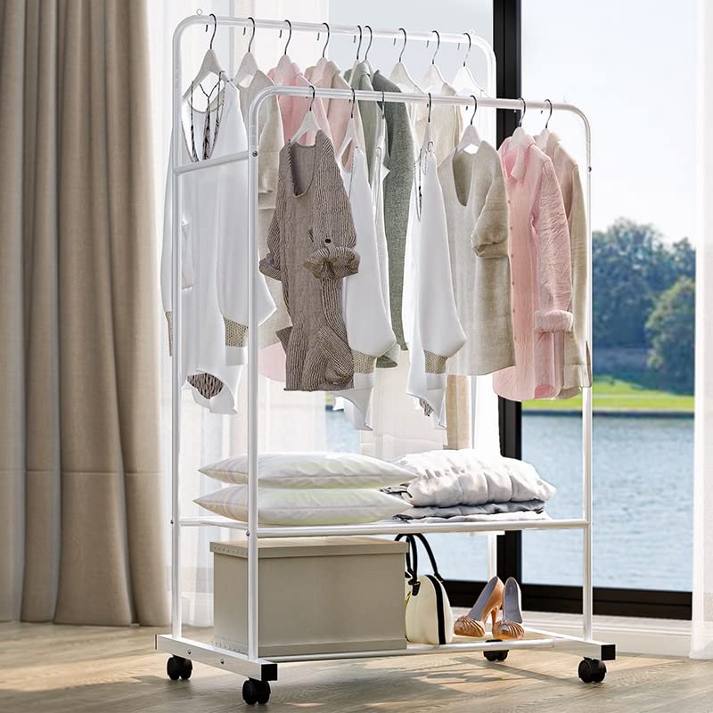 CDYD Floor-to-Ceiling Bedroom Folding Indoor Simple Coat Rack Balcony Hanger Double-Rod Clothes Drying Rack