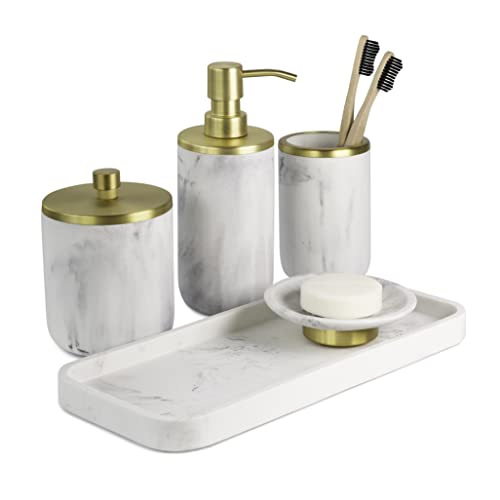 Bathroom Soap Dispenser Set - Bathroom Toothbrush Holder Set, Marble Bathroom Accessories, Gold Bathroom Accessories, Farmhouse Bathroom Decor, Gold Soap Dispenser, 5 Piece Bathroom Accessories Set