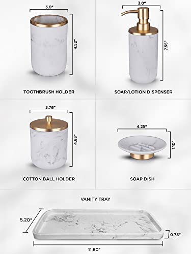 Bathroom Soap Dispenser Set - Bathroom Toothbrush Holder Set, Marble Bathroom Accessories, Gold Bathroom Accessories, Farmhouse Bathroom Decor, Gold Soap Dispenser, 5 Piece Bathroom Accessories Set