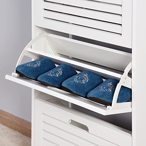 ACLULION Wood Shoe Cabinet with 3 Flip Drawers, Freestanding Shoe Storage Organizer with Louvered Door and Adjustable Shelf, Modern White Narrow Shoe Storage Cabinet for Entryway, Holds 12 Pair Shoes