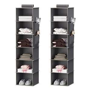 youdenova hanging closet organizer, 6-shelf closet hanging storage shelves, 2 packs, grey