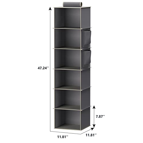 YOUDENOVA Hanging Closet Organizer, 6-Shelf Closet Hanging Storage Shelves, 2 Packs, Grey