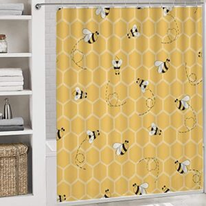 Yellow Bee Shower Curtain Bathroom Rugs Sets 4 Piece, Shower Curtain Waterproof Fabric with Non Slip Bathroom Rugs Floor Mat Toilet Lid Cover Shower Accessories for Bathroom